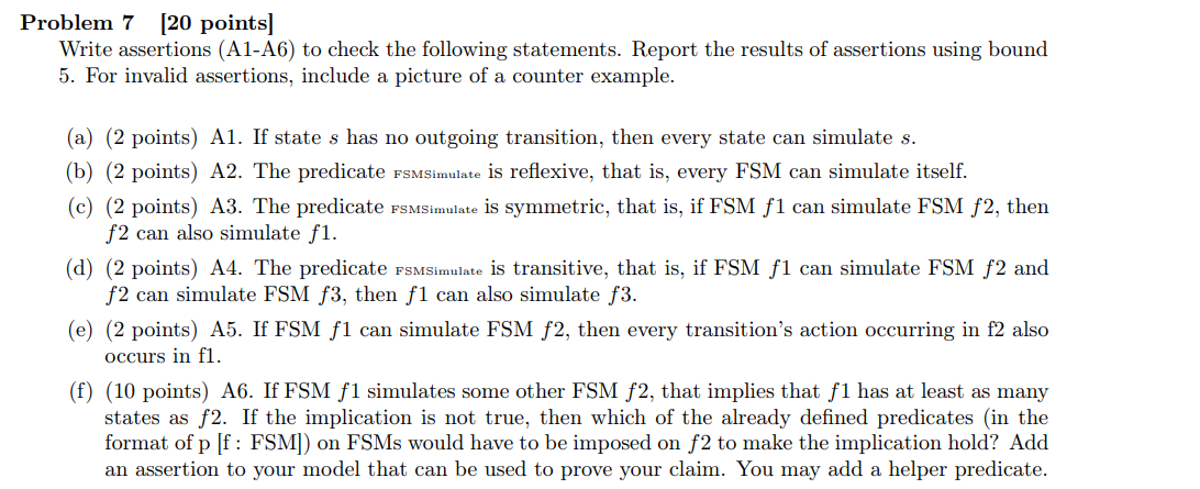 Solved Problem 7 [20 points ] Write assertions (A1-A6) to | Chegg.com