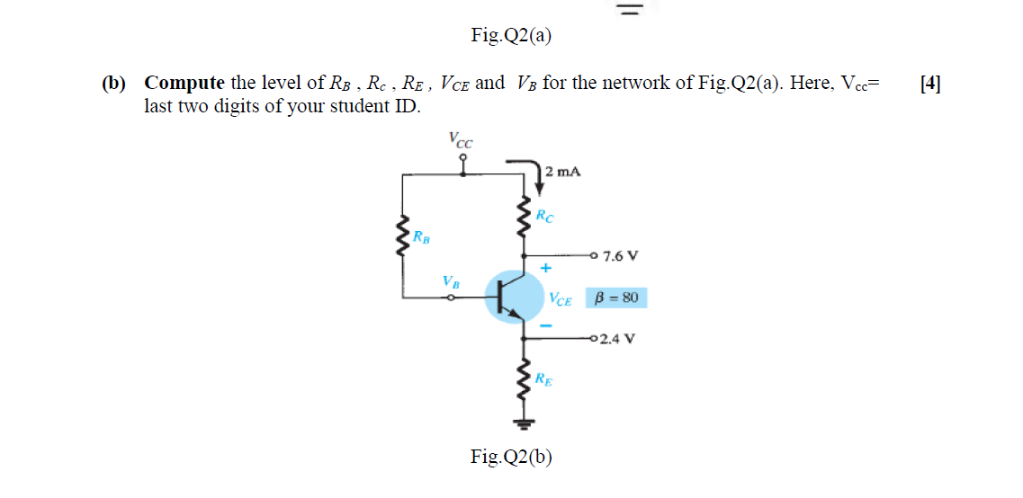 Solved = Fig. Q2(a) (b) Compute the level of RB , Rc , RE, | Chegg.com
