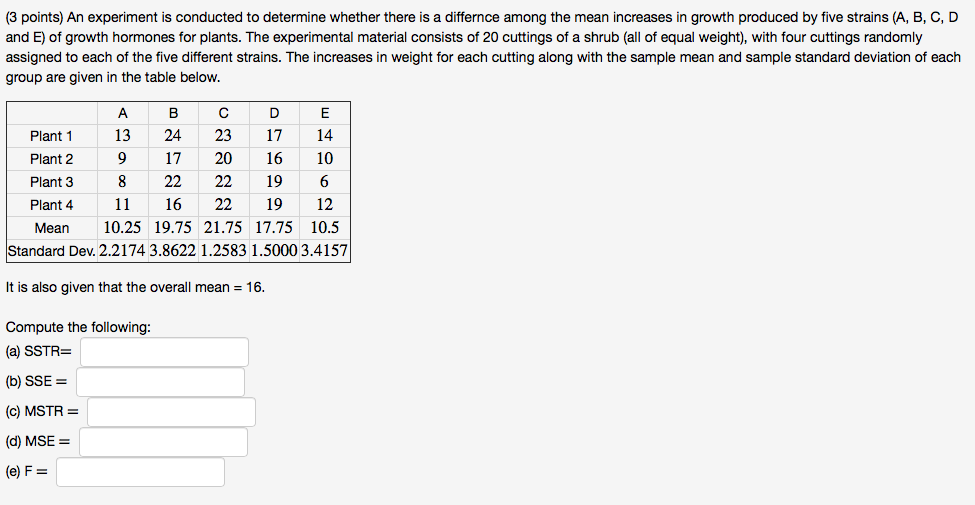 Solved (3 points) An experiment is conducted to determine | Chegg.com