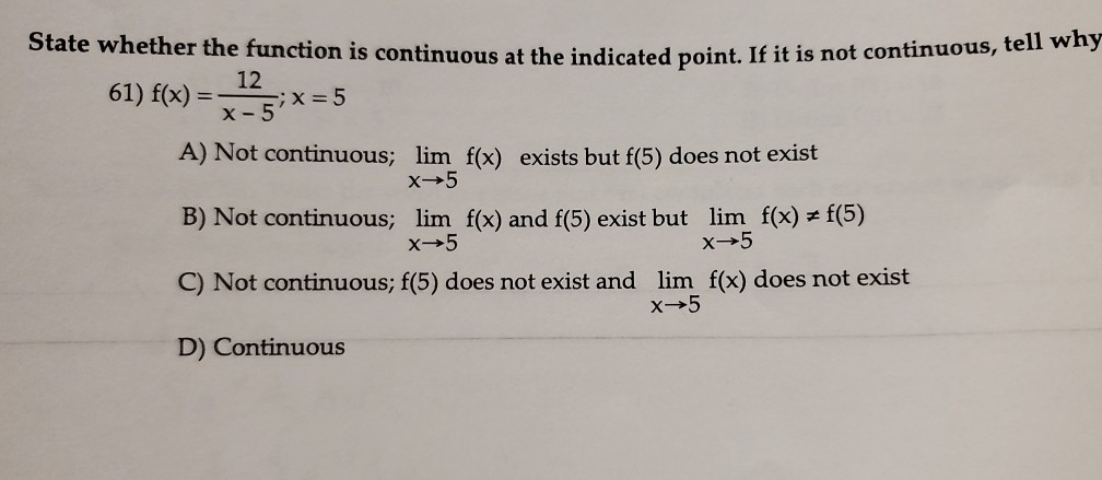 Solved State whether the function is continuous at the | Chegg.com