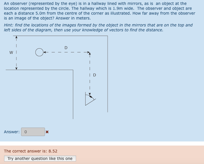 Solved An observer (represented by the eye) is in a hallway | Chegg.com