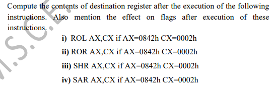 Solved Compute the contents of destination register after | Chegg.com