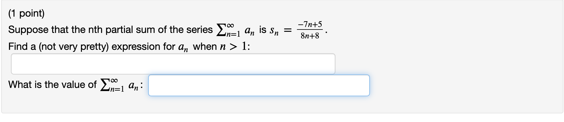 Solved (1 point) Suppose that the nth partial sum of the | Chegg.com