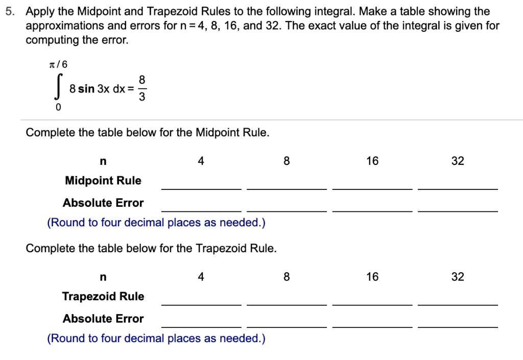 Solved Apply the Midpoint and Trapezoid Rules to the | Chegg.com