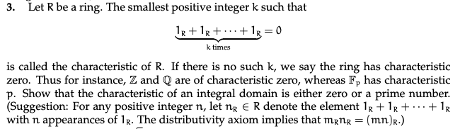 Solved 3. Let R be a ring. The smallest positive integer k | Chegg.com