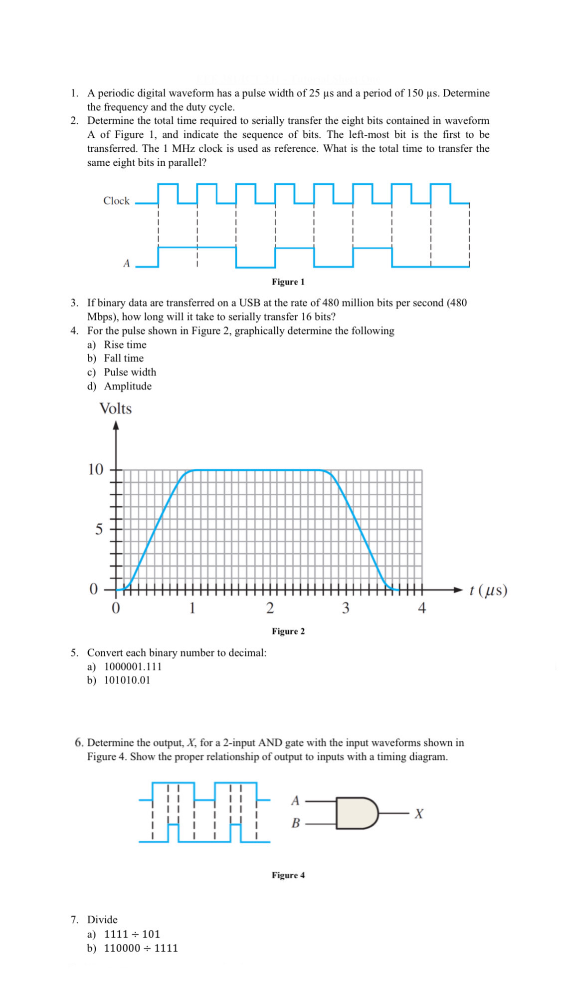 Solved 1. A periodic digital waveform has a pulse width of | Chegg.com