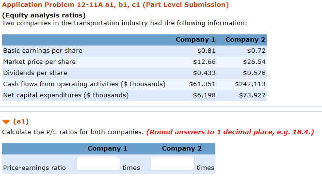 Solved Application Problem 12-11A a1, bi, c1 (Part Level | Chegg.com