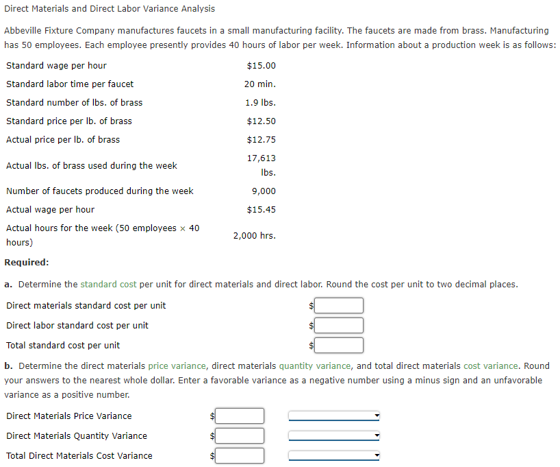 Solved Direct Materials and Direct Labor Variance | Chegg.com