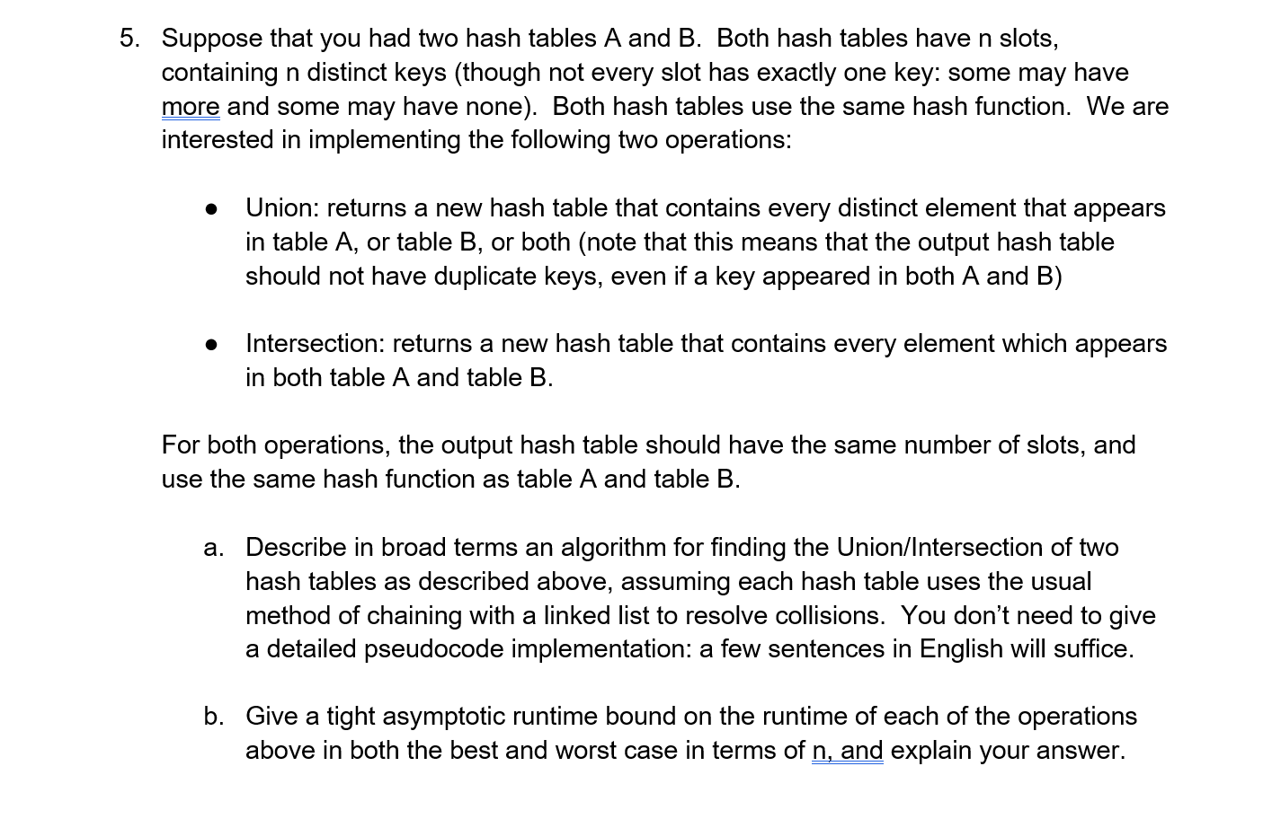 5. Suppose that you had two hash tables A and B. Both | Chegg.com