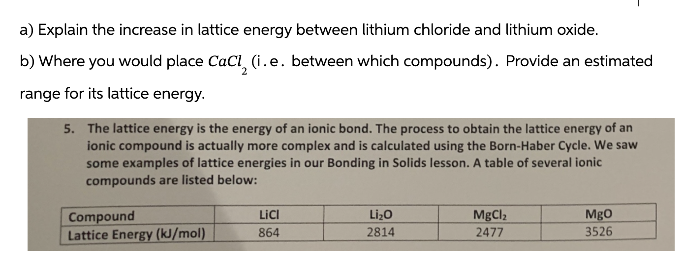 Solved Explain the increase in lattice energy between | Chegg.com