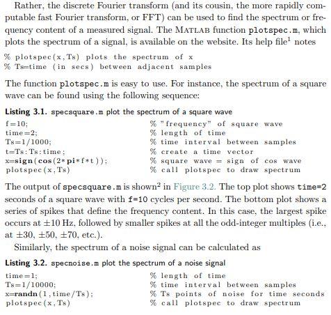 Solved Use specsquare.m to investigate the relationship | Chegg.com