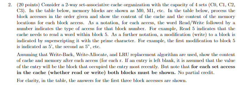 2. (20 points) Consider a 2-way set-associative cache | Chegg.com