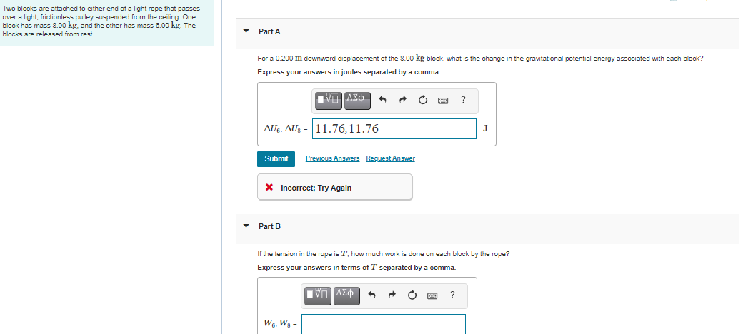 Solved Two blocks are attached to either end of a light rope | Chegg.com