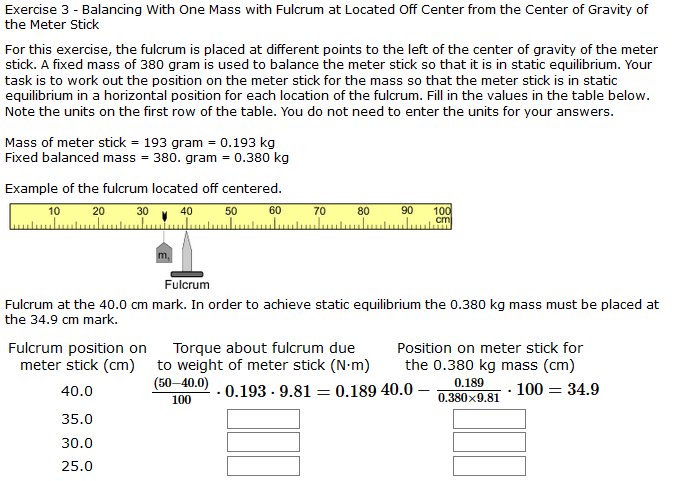 Solved Exercise 3 Balancing With One Mass with Fulcrum at | Chegg.com
