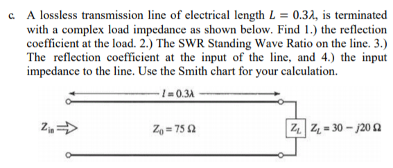 Solved c A lossless transmission line of electrical length L | Chegg.com