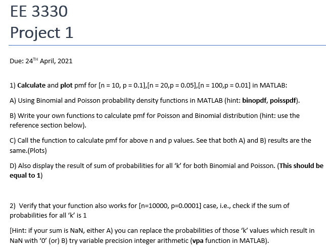 Solved EE 3330 Project 1 Due: 24TH April, 2021 1) Calculate | Chegg.com