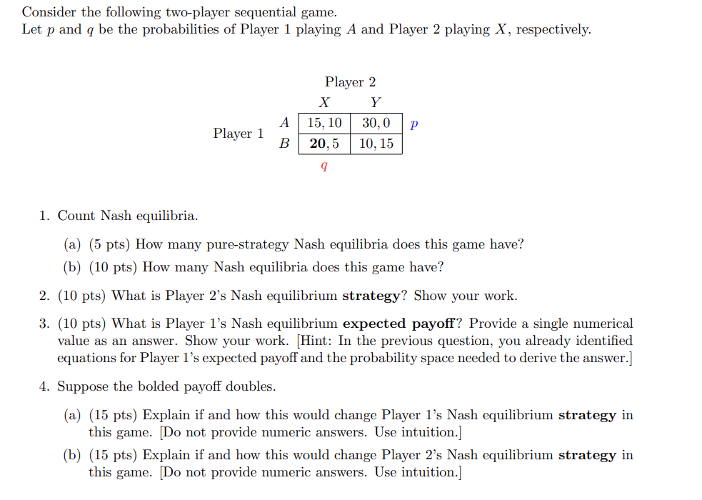 Solved Consider the following two-player sequential game.Let | Chegg.com