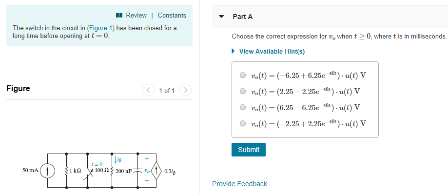 Solved Review Constants Part A The switch in the circuit in | Chegg.com