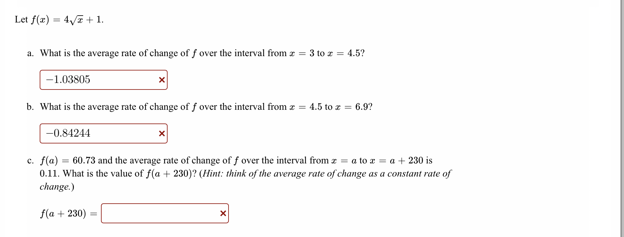 Solved et f(x)=4x+1. a. What is the average rate of change | Chegg.com