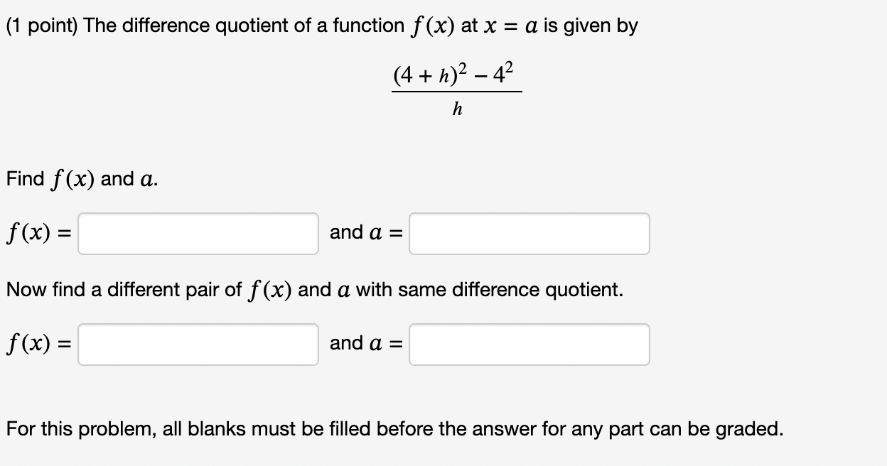 Solved (1 point) The difference quotient of a function f(x) | Chegg.com