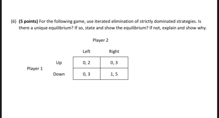 Solved (6) (5 points) For the following game, use iterated | Chegg.com