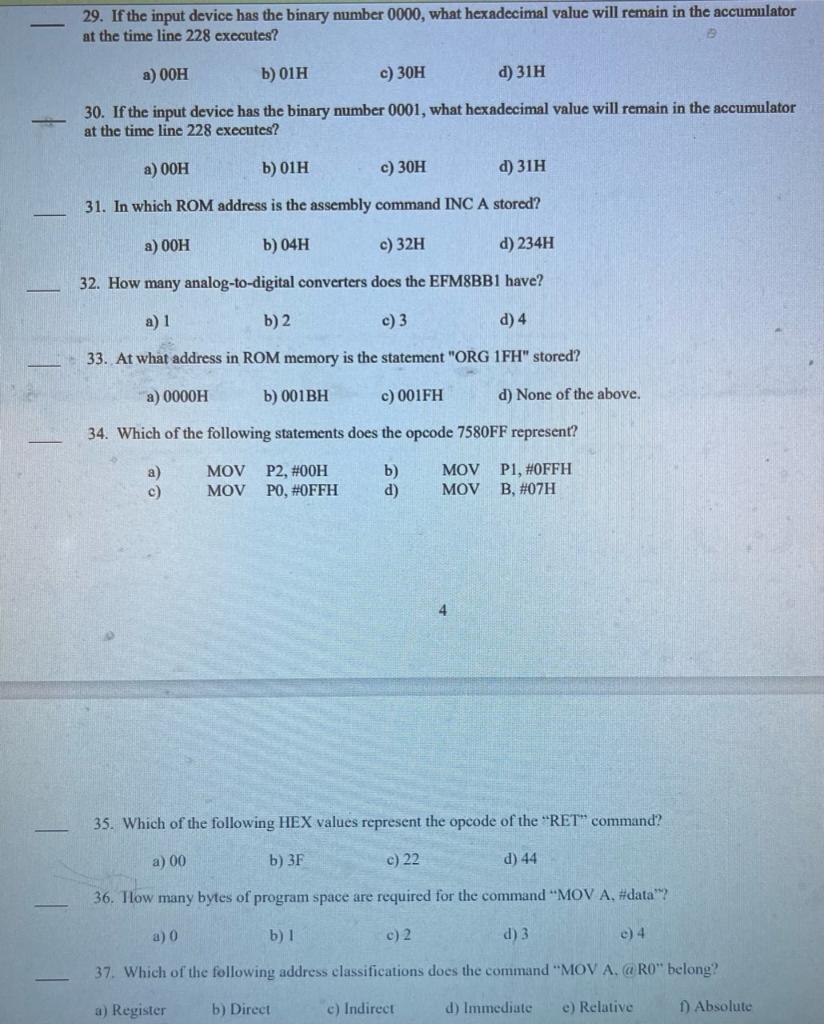 Solved 29. If the input device has the binary number 0000 , | Chegg.com