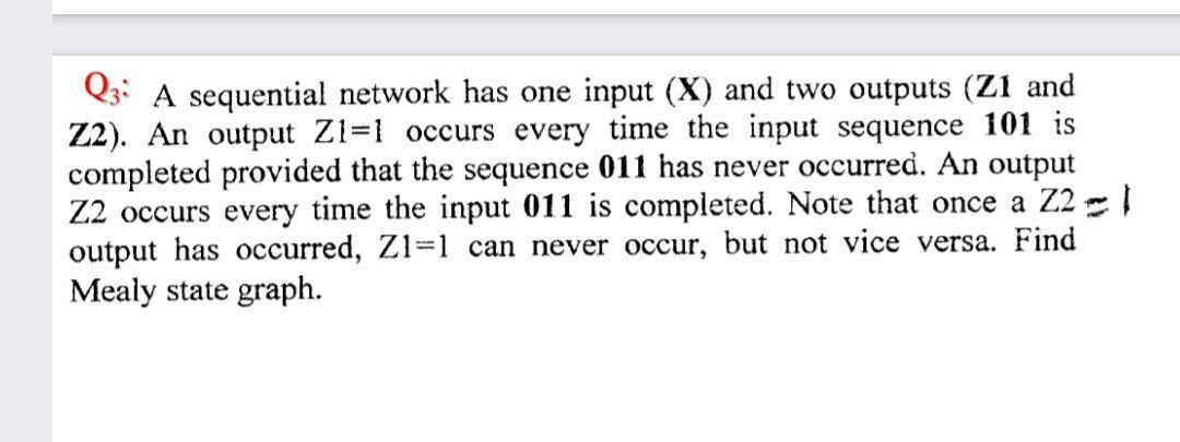 Solved Q3: A sequential network has one input (X) and two | Chegg.com