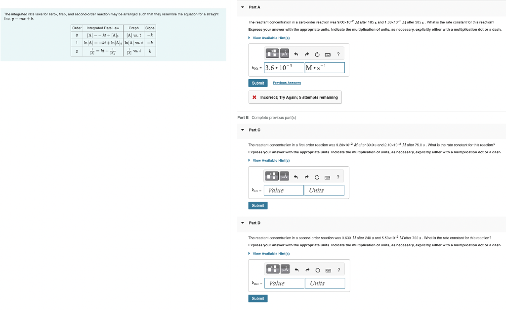 Solved The integrated rate laws lar zaro-, frst-, and | Chegg.com