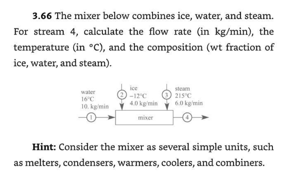 Solved 3.66 The mixer below combines ice, water, and steam. | Chegg.com