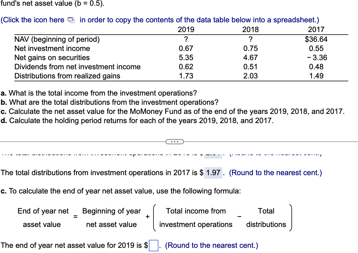 Solved fund's net asset value (b=0.5). (Click the icon here | Chegg.com