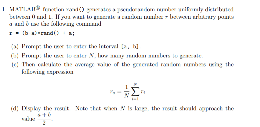 Solved 1. MATLAB® function rand() generates a pseudorandom | Chegg.com