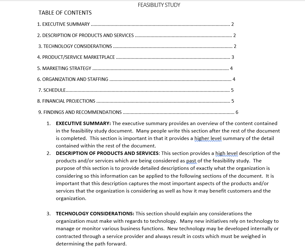 FEASIBILITY STUDY TABLE OF CONTENTS 1. EXECUTIVE | Chegg.com