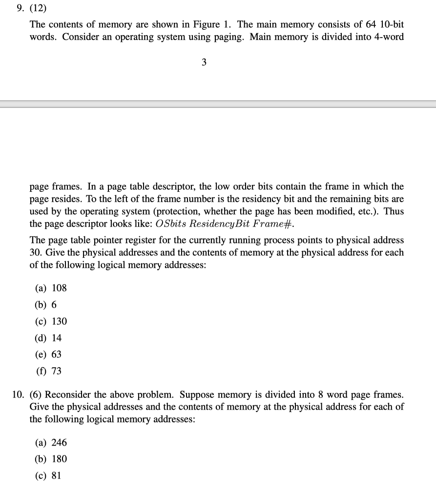 9. (12) The contents of memory are shown in Figure 1. | Chegg.com