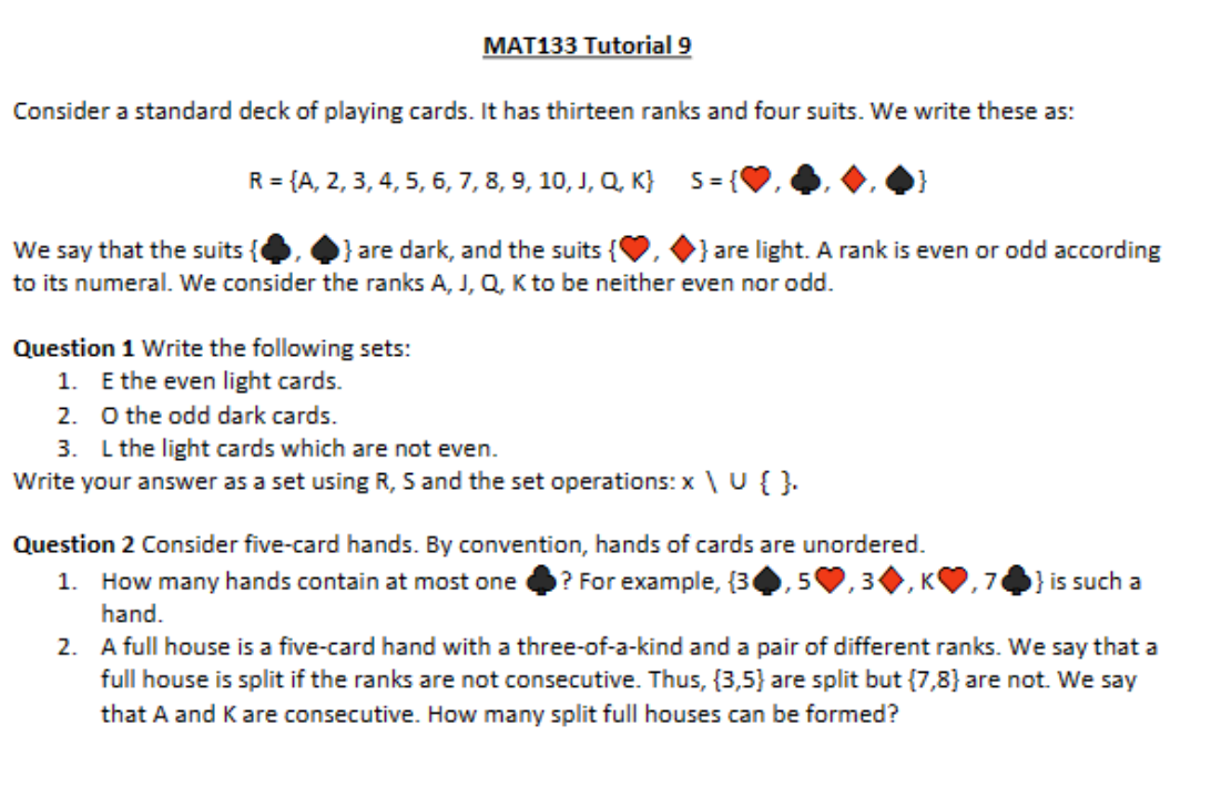 Solved Consider a standard deck of playing cards. It has | Chegg.com