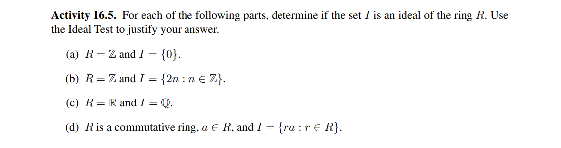 Solved Activity 16.5. For each of the following parts, | Chegg.com
