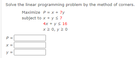 Solved Solve the linear programming problem by the method of | Chegg.com