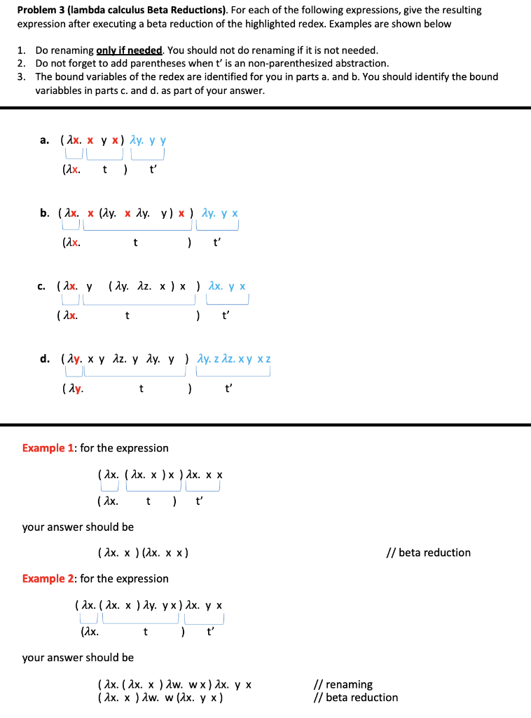 Solved Problem 3 Lambda Calculus Beta Reductions For Each 6508