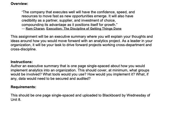 Solved Overview: "The company that executes well will have | Chegg.com