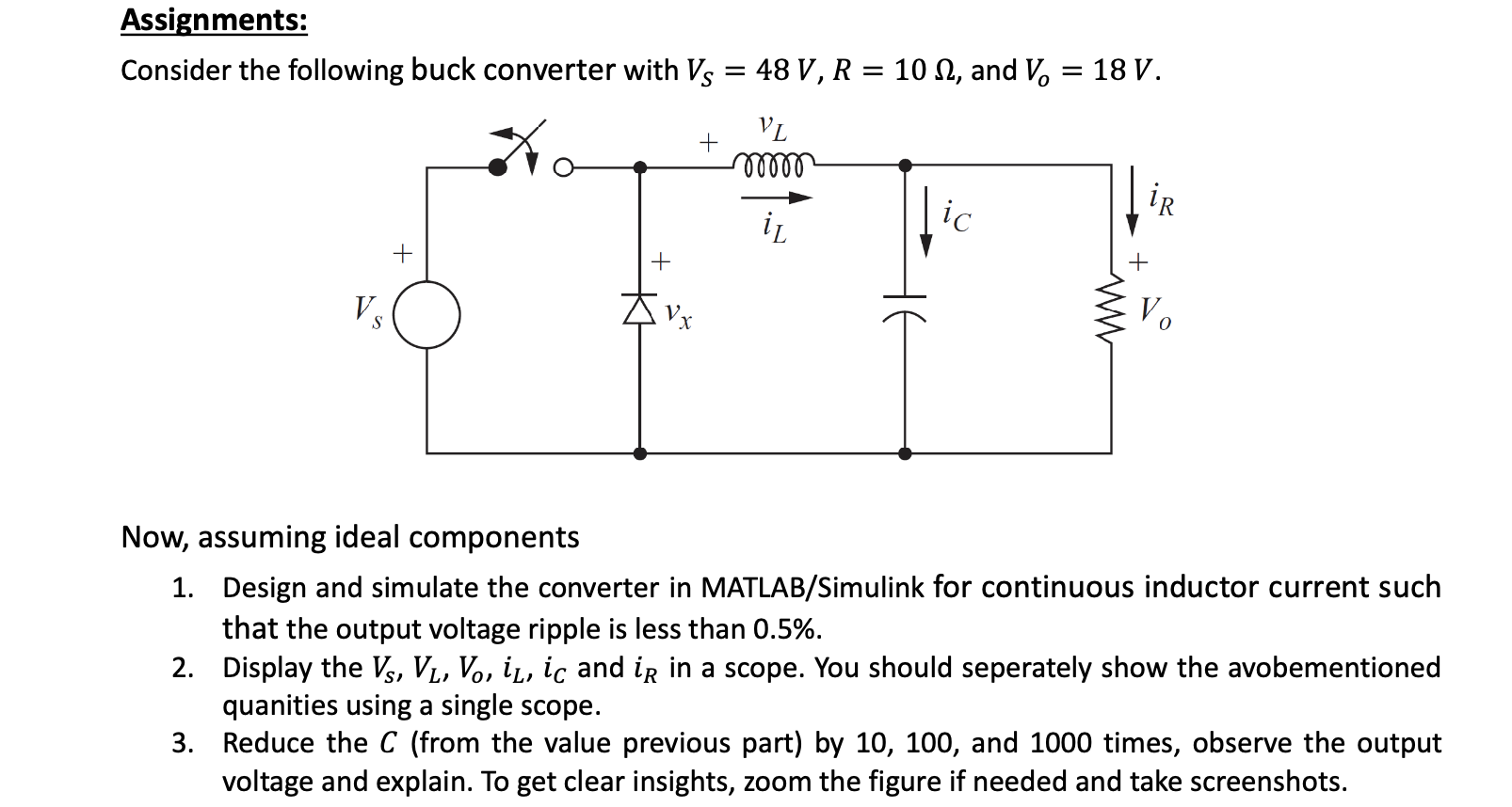 Solved Assignments:Consider the following buck converter | Chegg.com