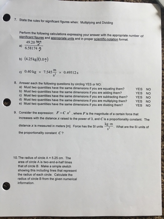 Solved 7. State the rules for significant figures when: | Chegg.com