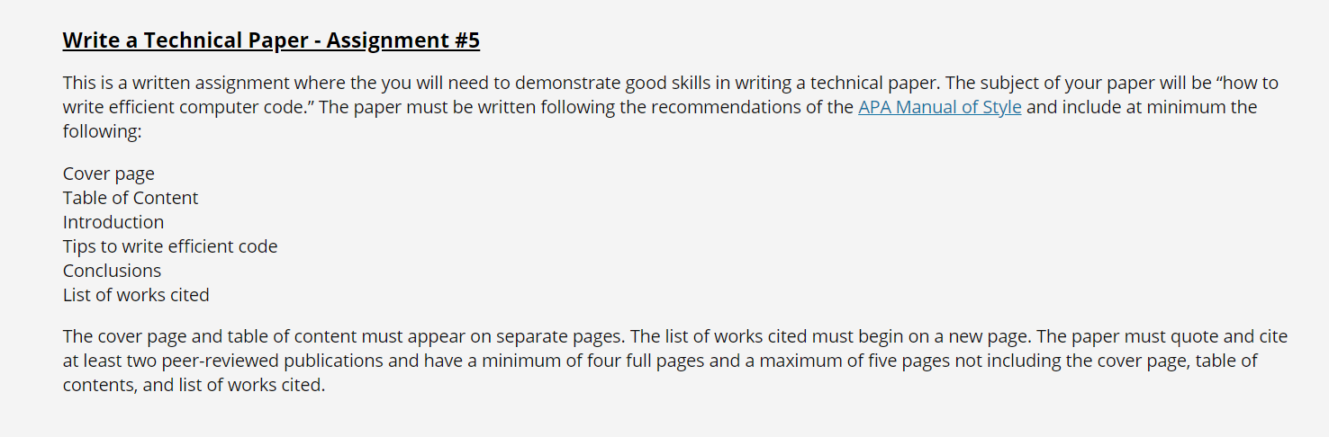 Write a Technical Paper - Assignment #5 This is a | Chegg.com