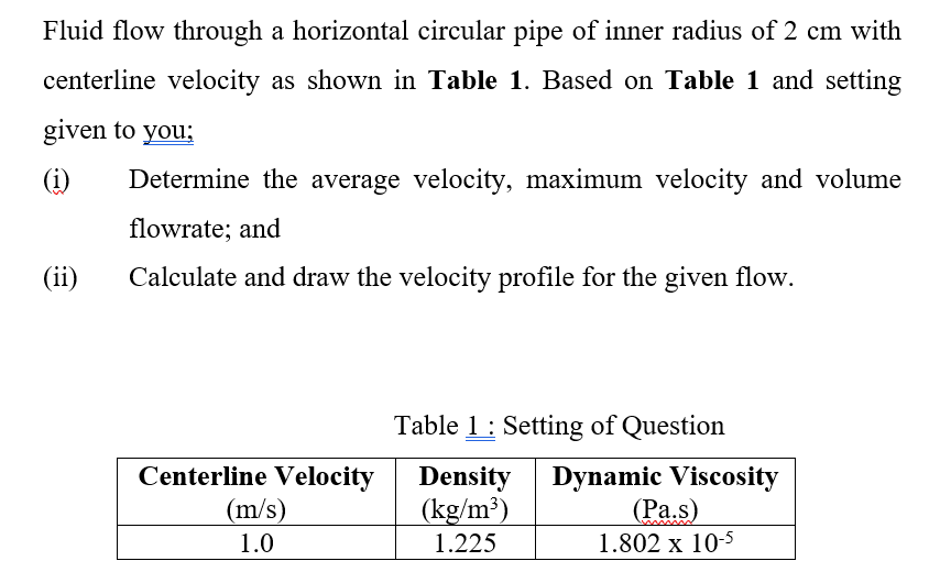 Solved Fluid flow through a horizontal circular pipe of | Chegg.com