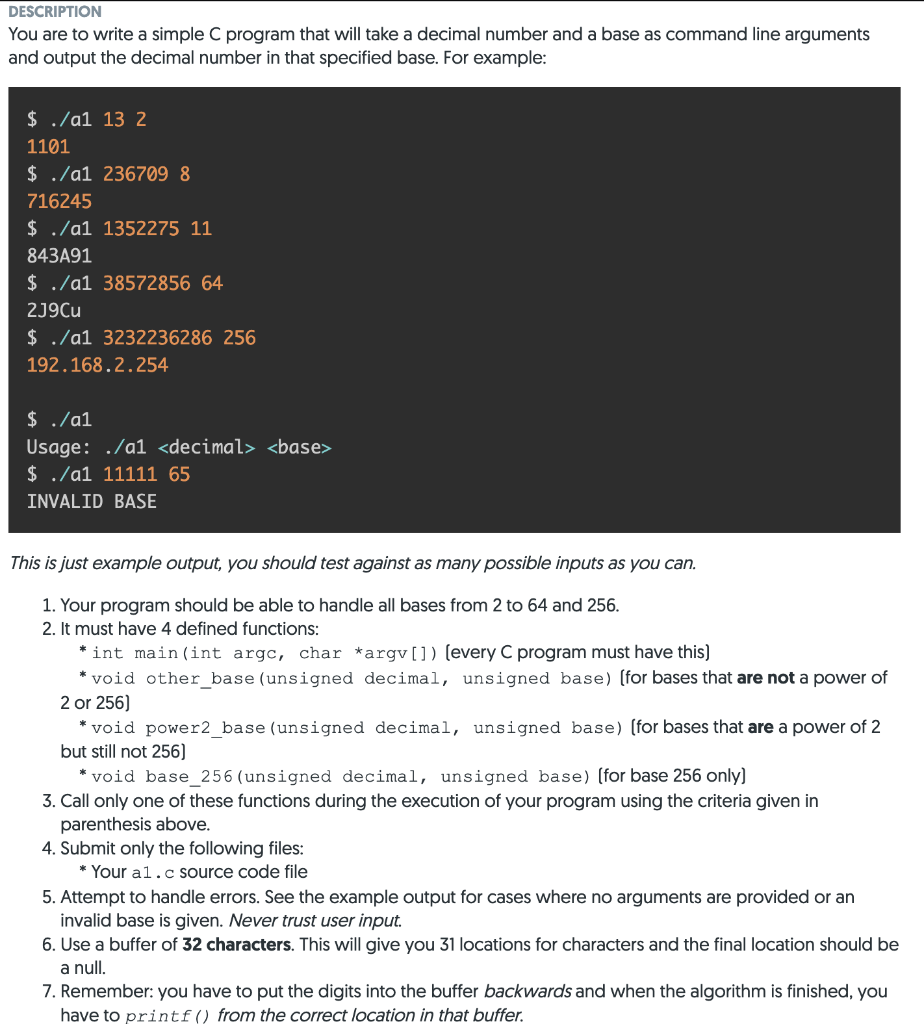 Solved Description You Are To Write A Simple C Program That 
