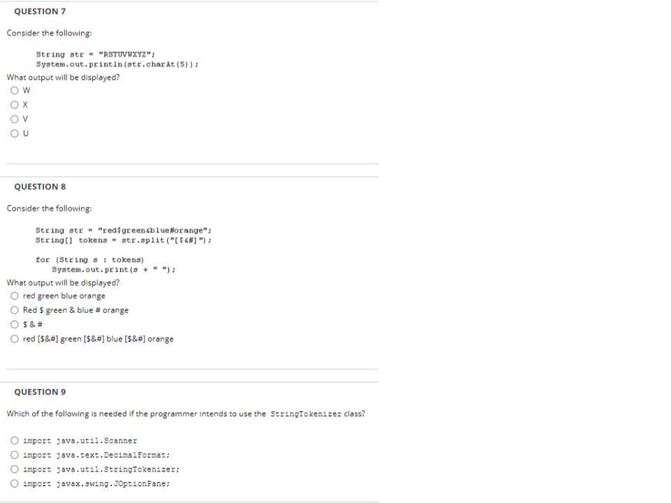 Solved QUESTION 1 Consider the following: StringTokenizer | Chegg.com