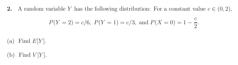 Solved 2. A random variable Y has the following | Chegg.com
