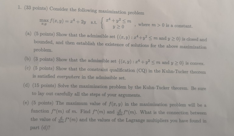 Solved 1. (33 points) Consider the following maximization | Chegg.com