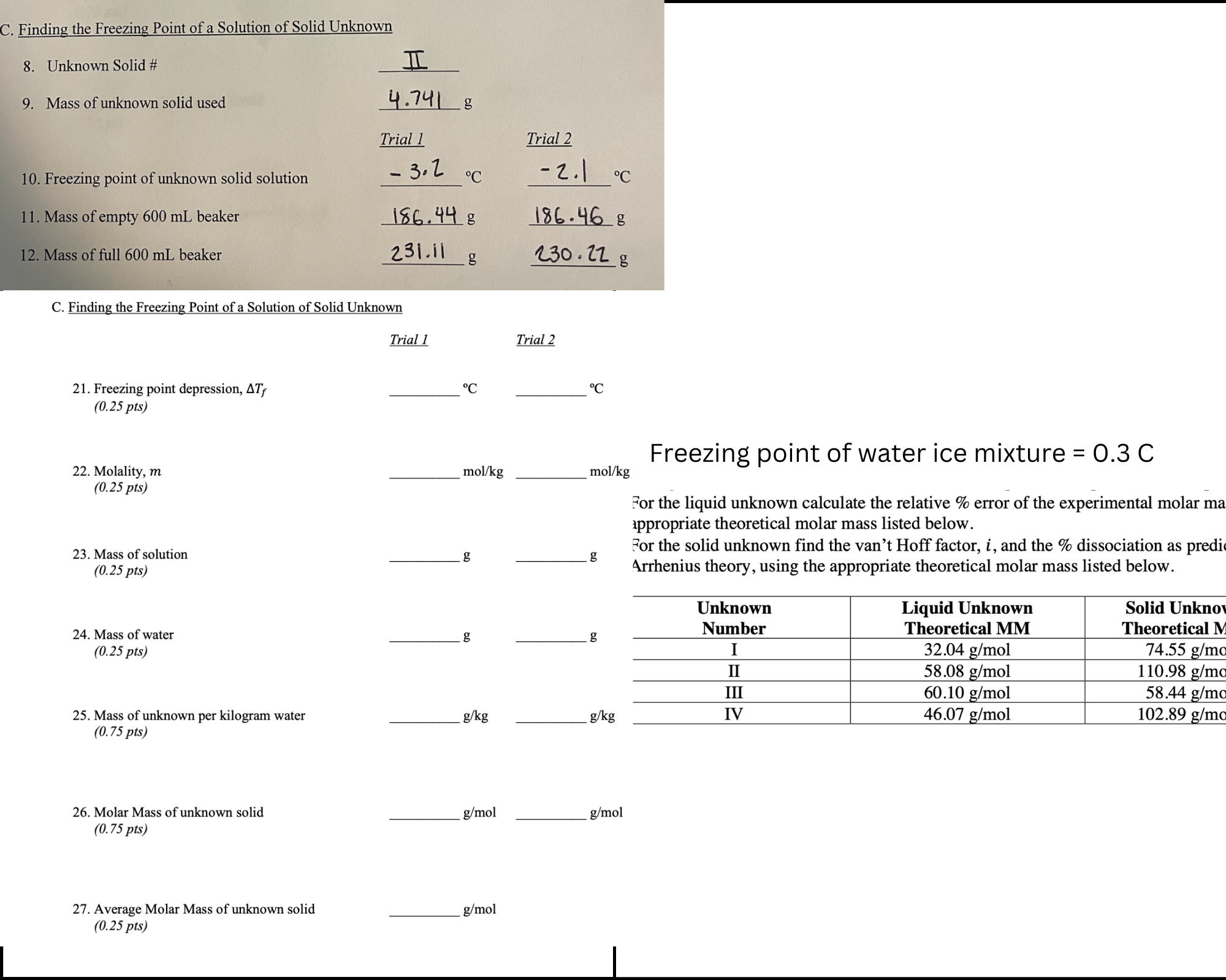 Solved C. ﻿Finding the Freezing Point of a Solution of Solid | Chegg.com