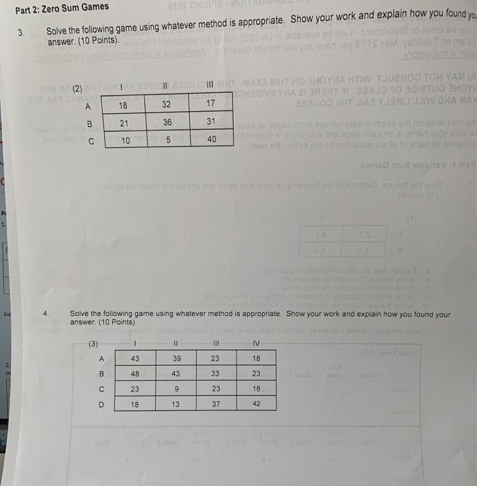 Solved having trouble figuring out how to solve zero sum | Chegg.com