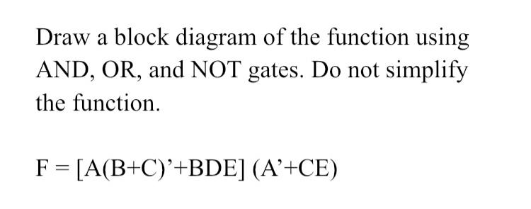 Solved Draw a block diagram of the function using AND, OR, | Chegg.com