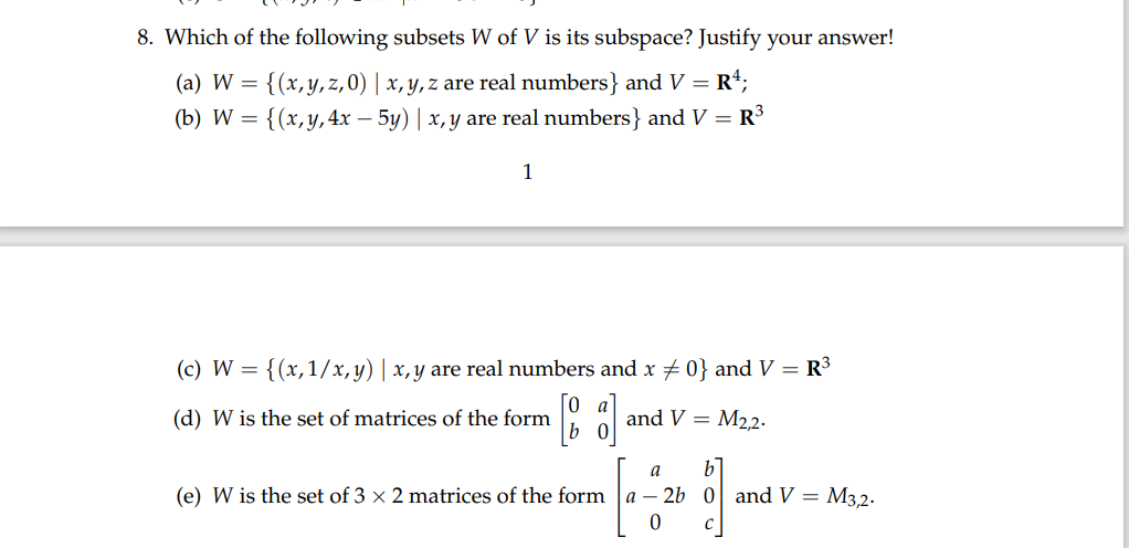 Solved Which of the following subsets W ﻿of V ﻿is its | Chegg.com